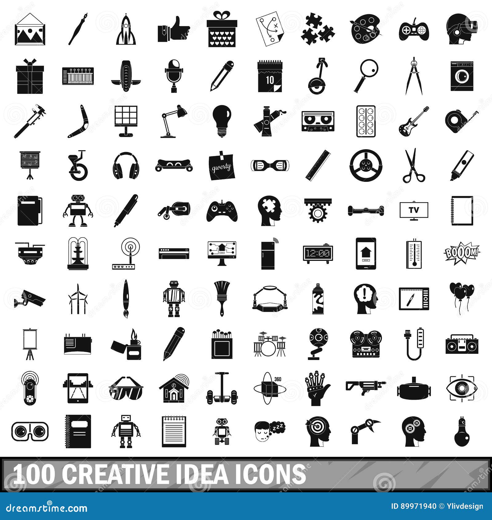 100 Creative Idea Icons Set, Simple Style Stock Vector - Illustration ...