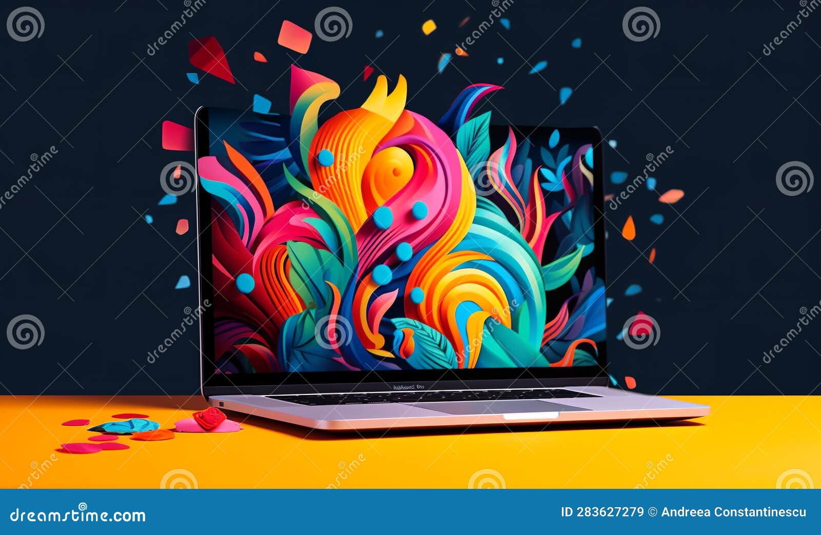 Creative idea on a laptop stock illustration. Illustration of signage ...