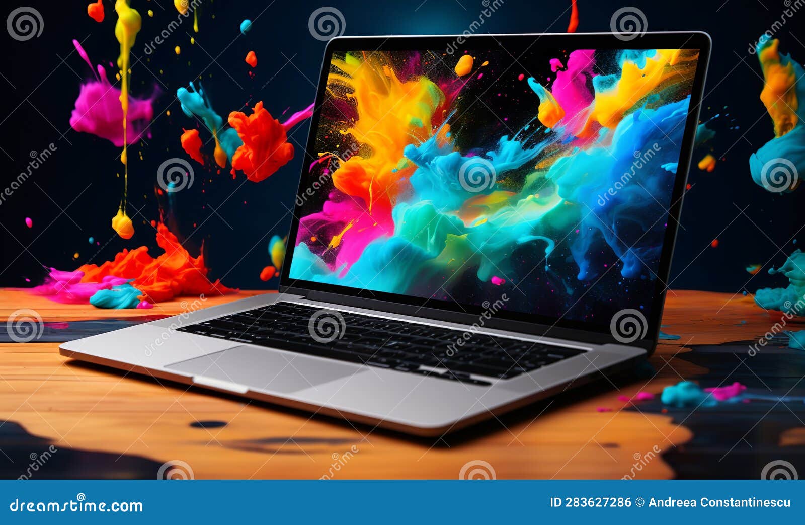 Creative idea on a laptop stock illustration. Illustration of colors ...