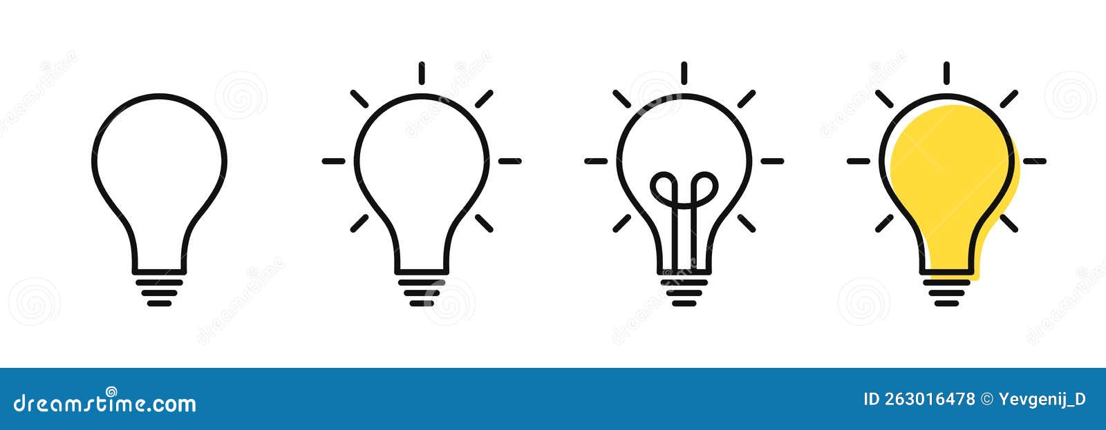 Creative Idea and Solution Concept, Light Bulb in Outline Style. Set of ...