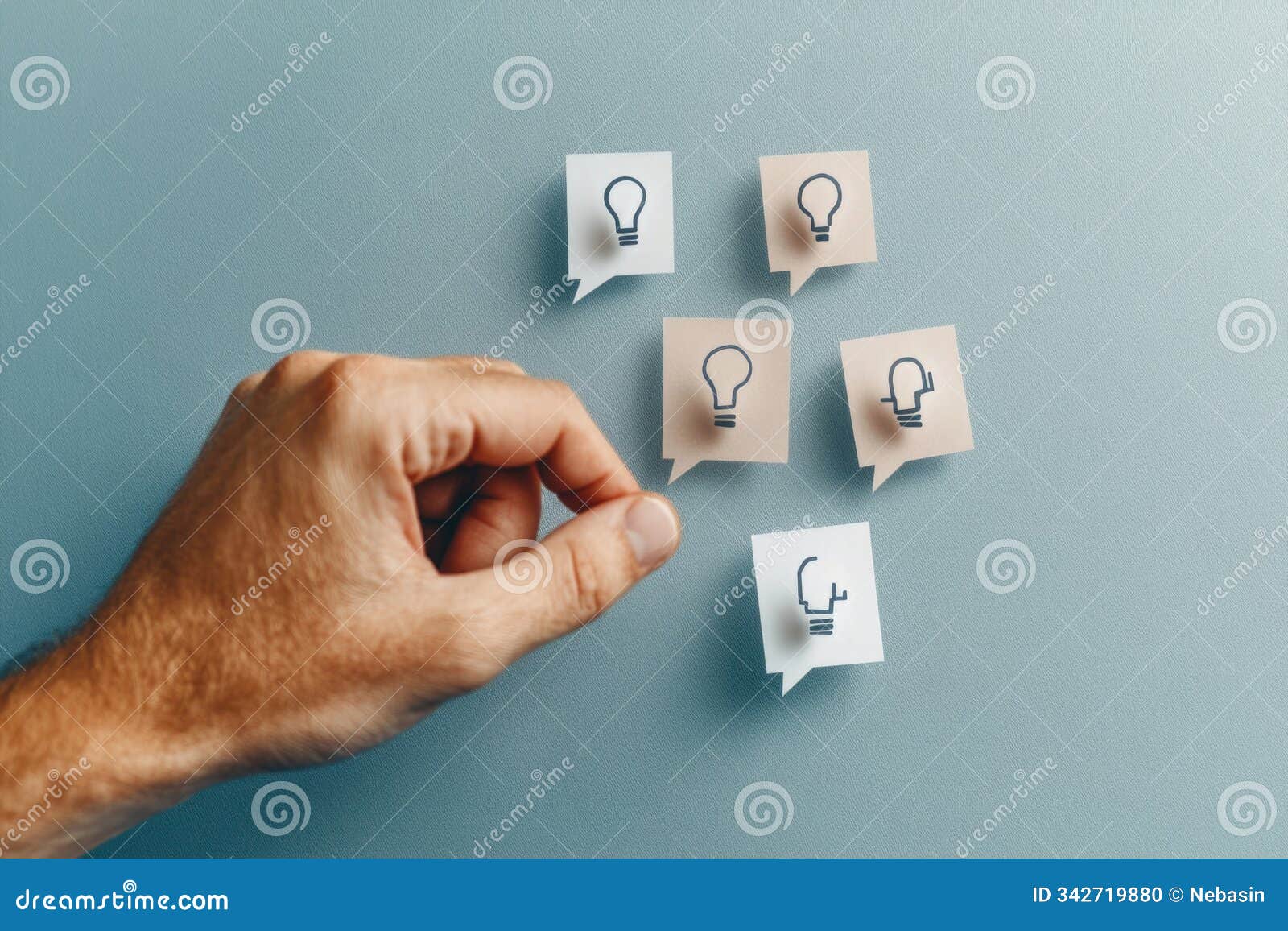 Creative Ideas Concept with Hand and Light Bulb Icons on Sticky Notes ...