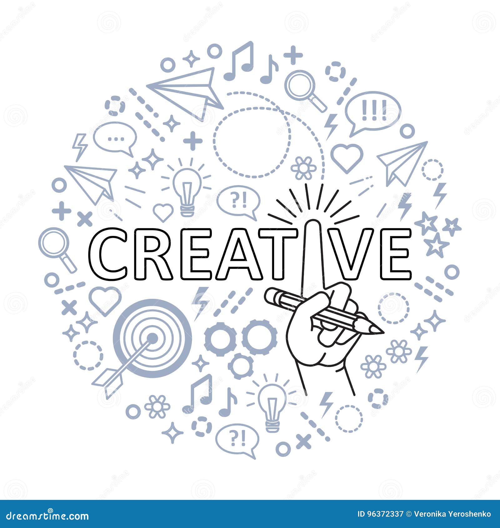 Creative Ideas Concept. Line Art Hand with Pencil. Stock Vector ...