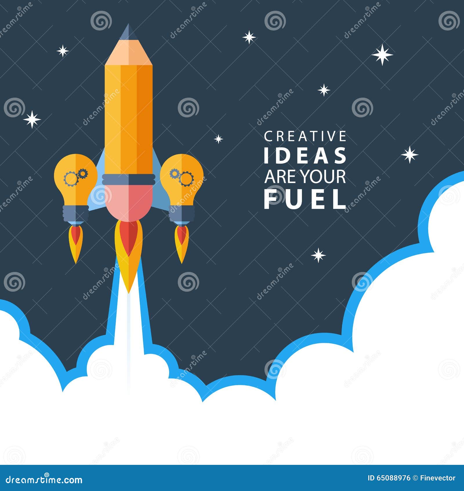 Creative Ideas are Your Fuel. Rocket Launch. Flat Design Colorful ...