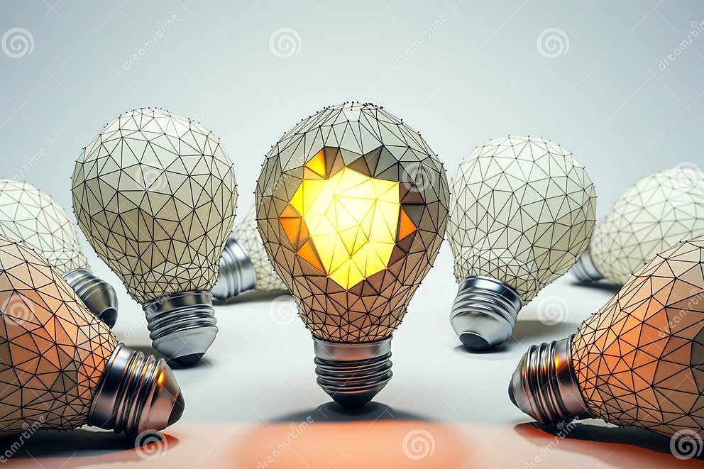 Creative Illuminated Triangular Polygonal Lamps on White Background ...