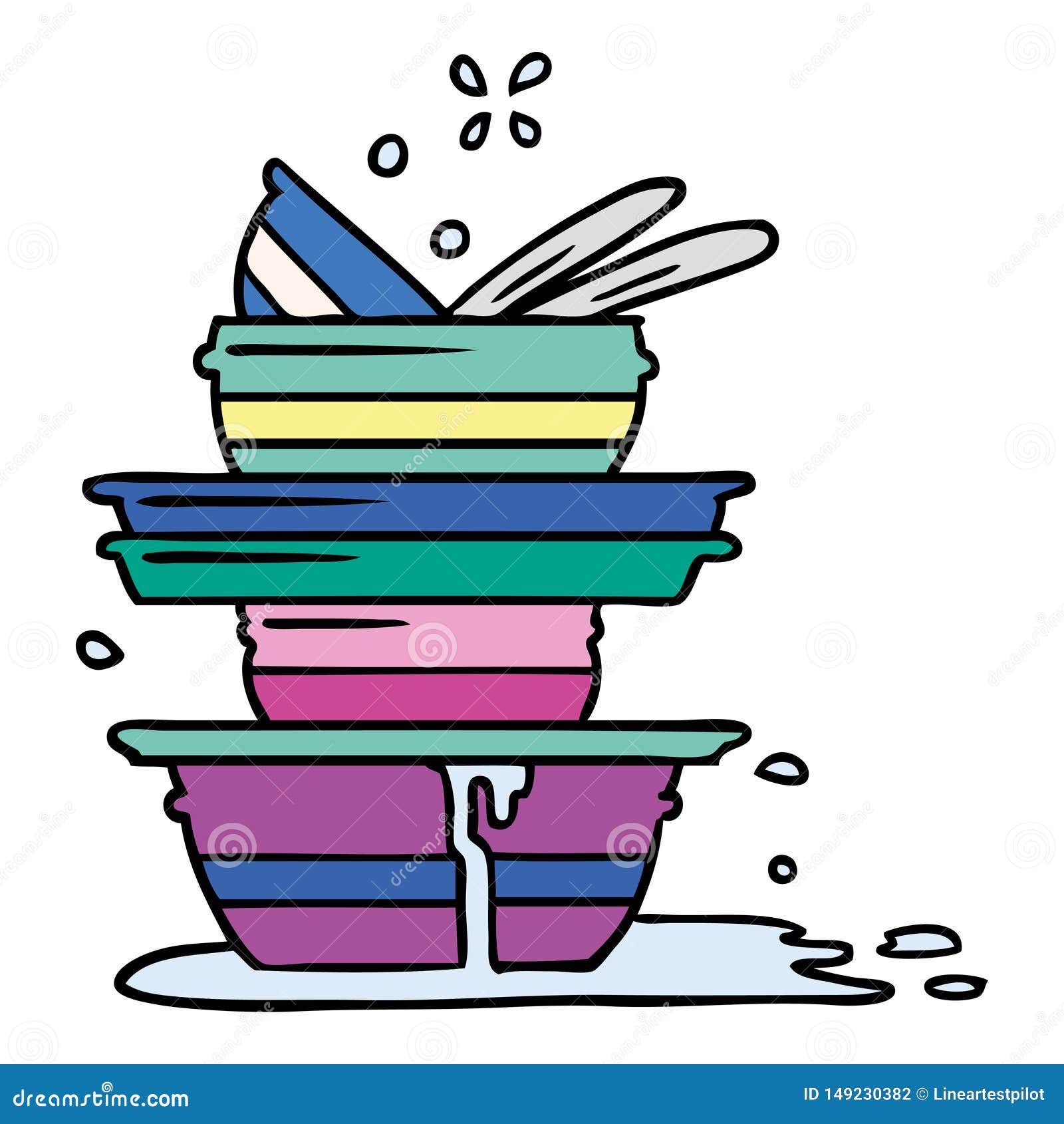 Cartoon Doodle of a Stack of Dirty Plates Stock Vector - Illustration ...