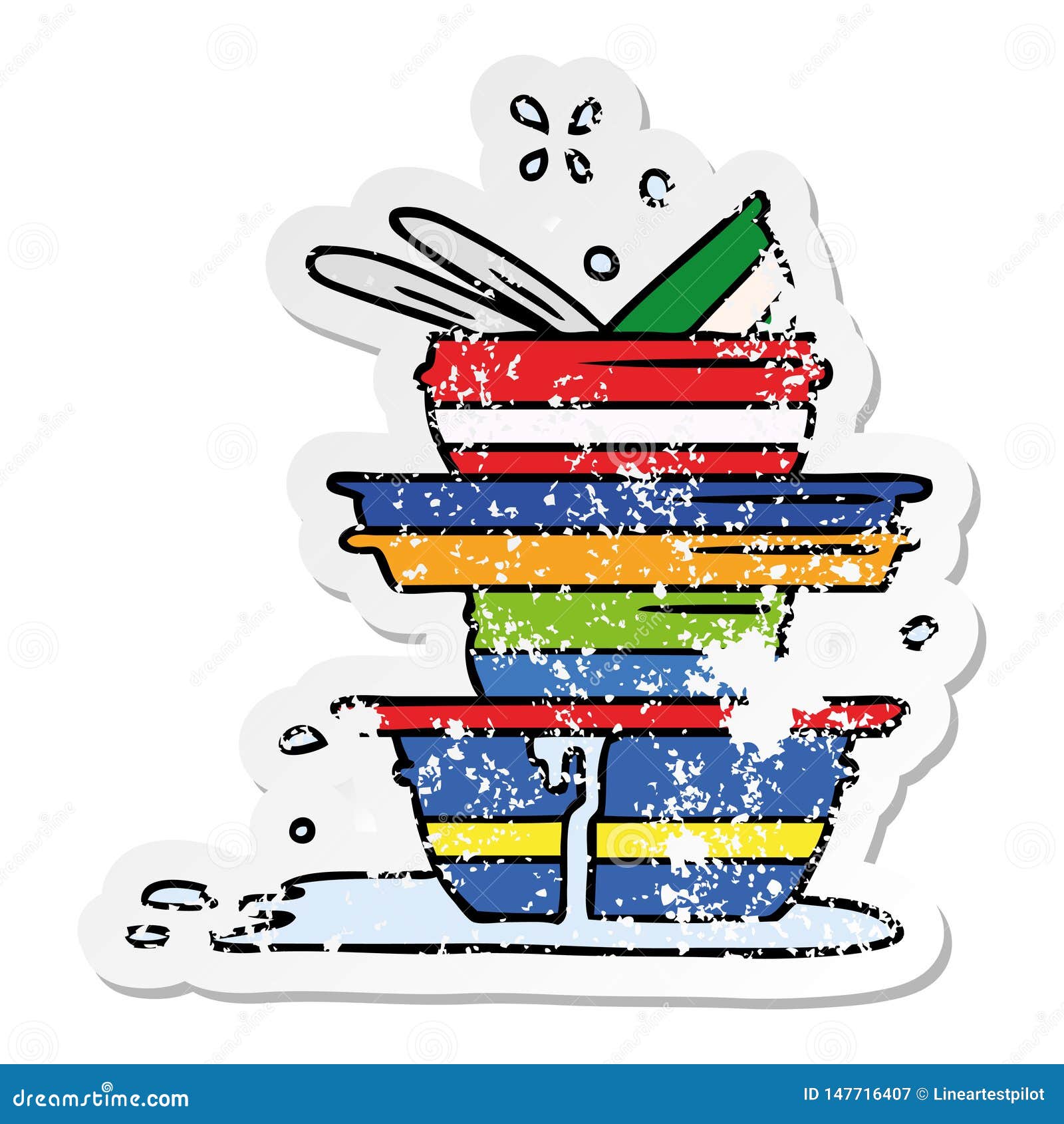 Distressed Sticker Cartoon Doodle of a Stack of Dirty Plates Stock ...