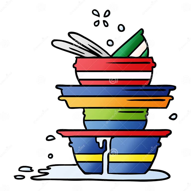 Gradient Cartoon Doodle of a Stack of Dirty Plates Stock Vector ...