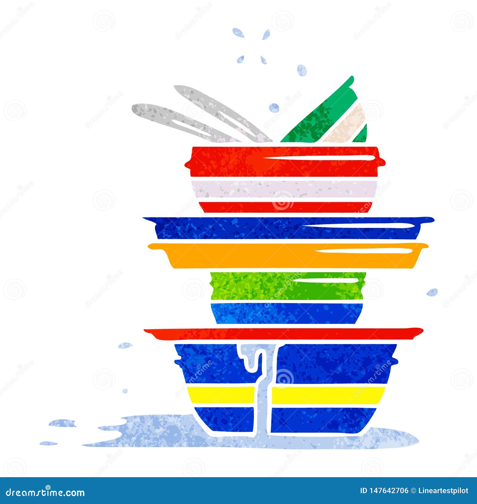 Retro Cartoon Doodle of a Stack of Dirty Plates Stock Vector ...