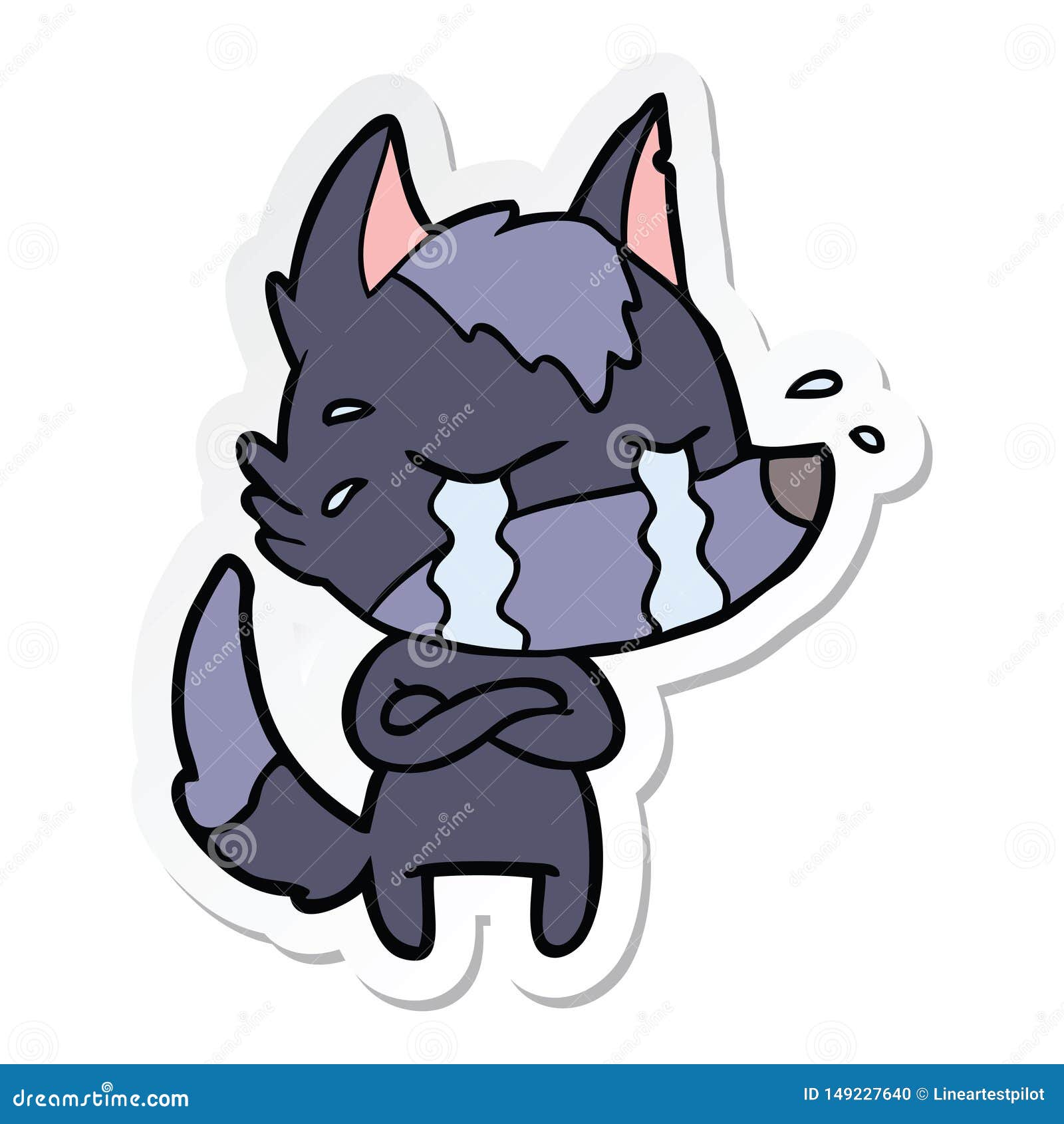 Sticker of a Cartoon Crying Wolf Stock Vector - Illustration of quirky ...