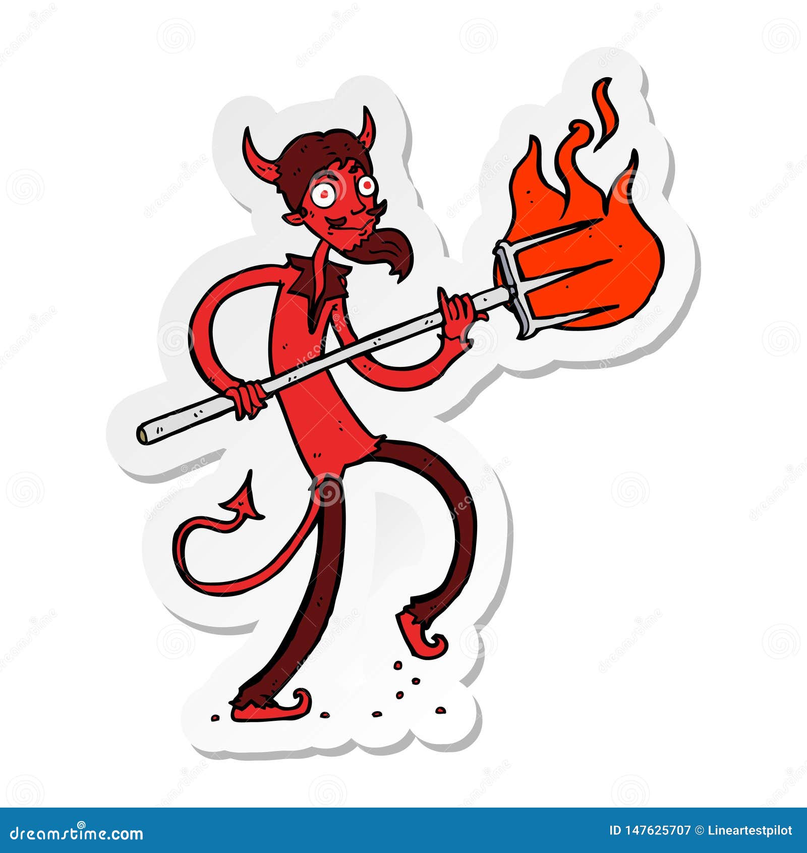 Sticker of a Cartoon Devil with Pitchfork Stock Vector - Illustration ...