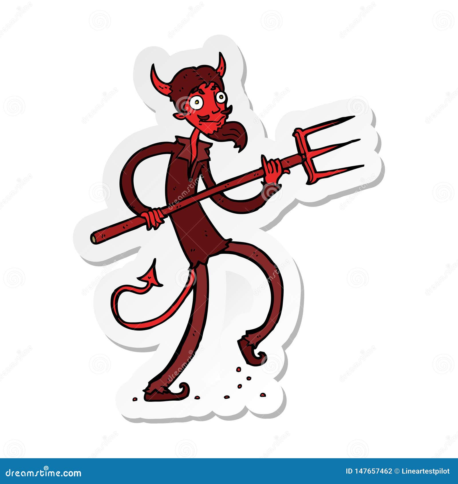 Sticker of a Cartoon Devil with Pitchfork Stock Vector - Illustration ...