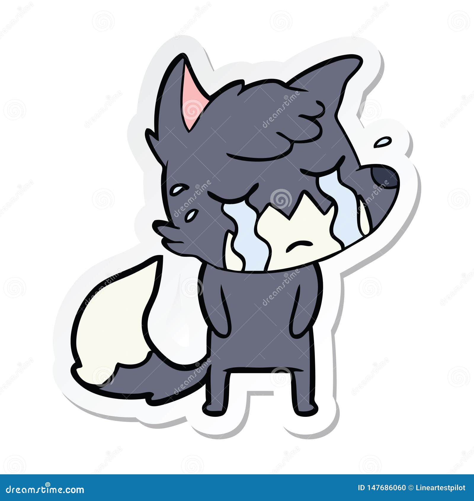 Sticker of a Crying Fox Cartoon Stock Vector - Illustration of hand ...