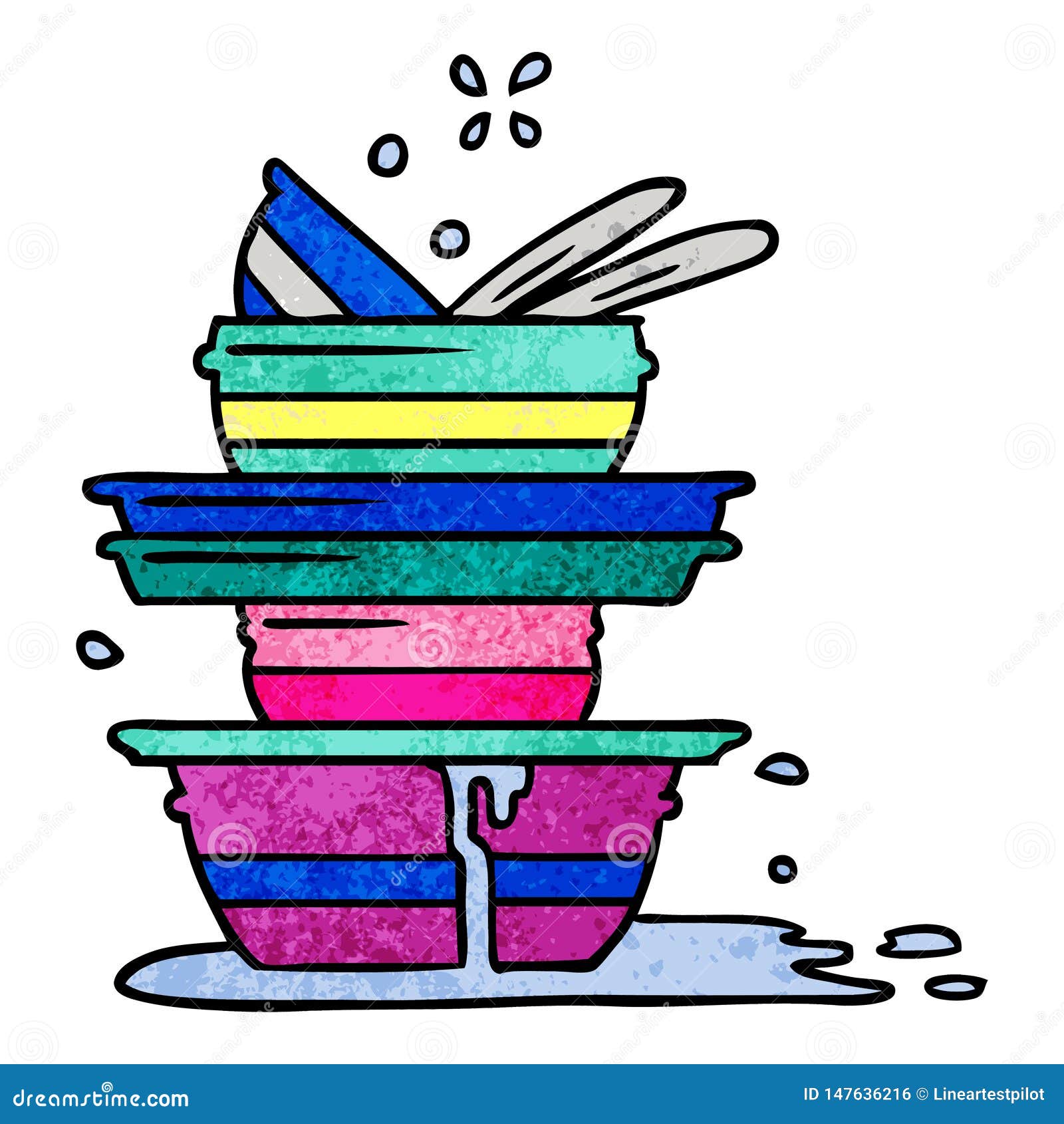 Textured Cartoon Doodle of a Stack of Dirty Plates Stock Vector ...