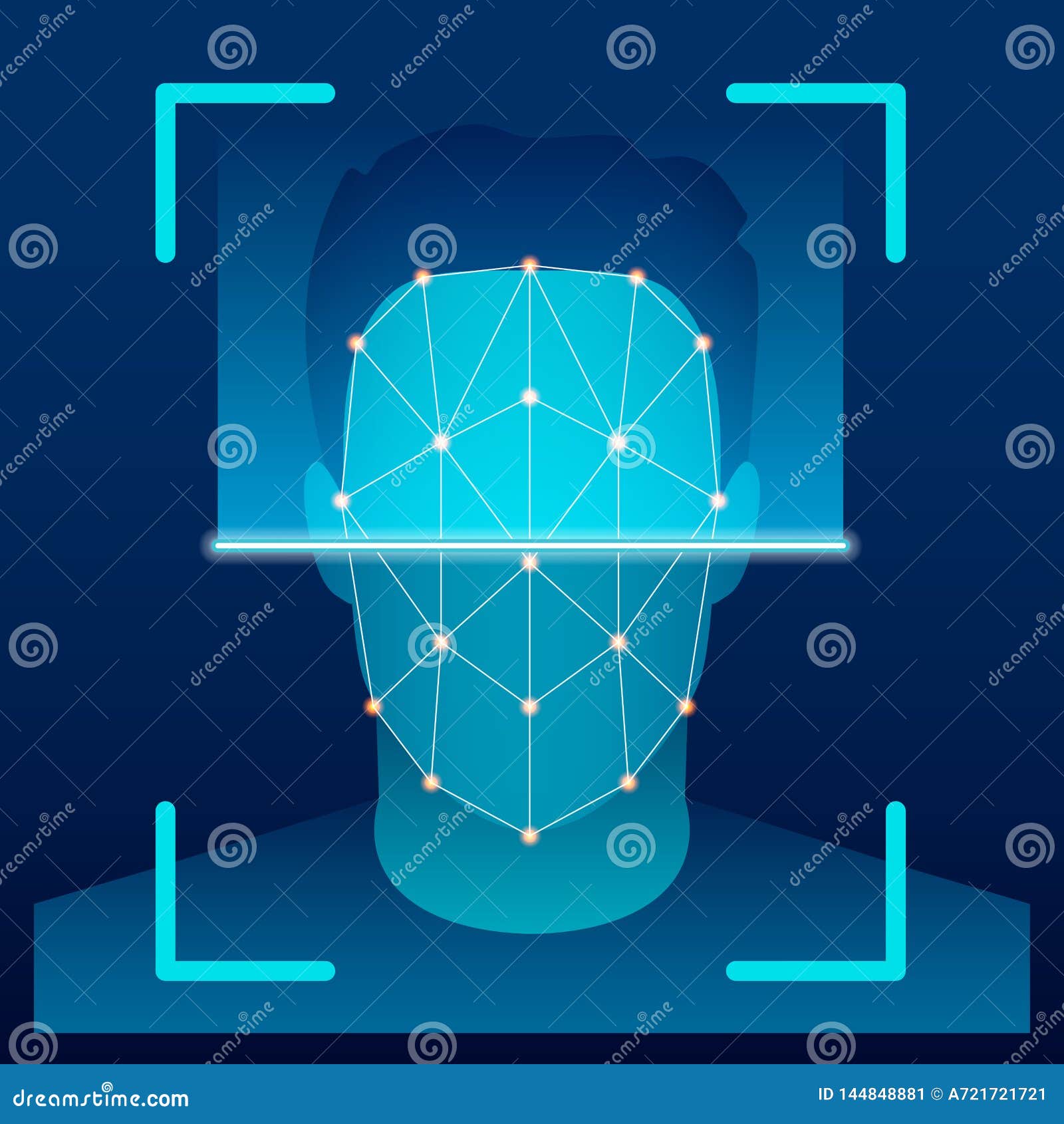 Biometric Face Identification Vector. Human Face With Polygons And ...