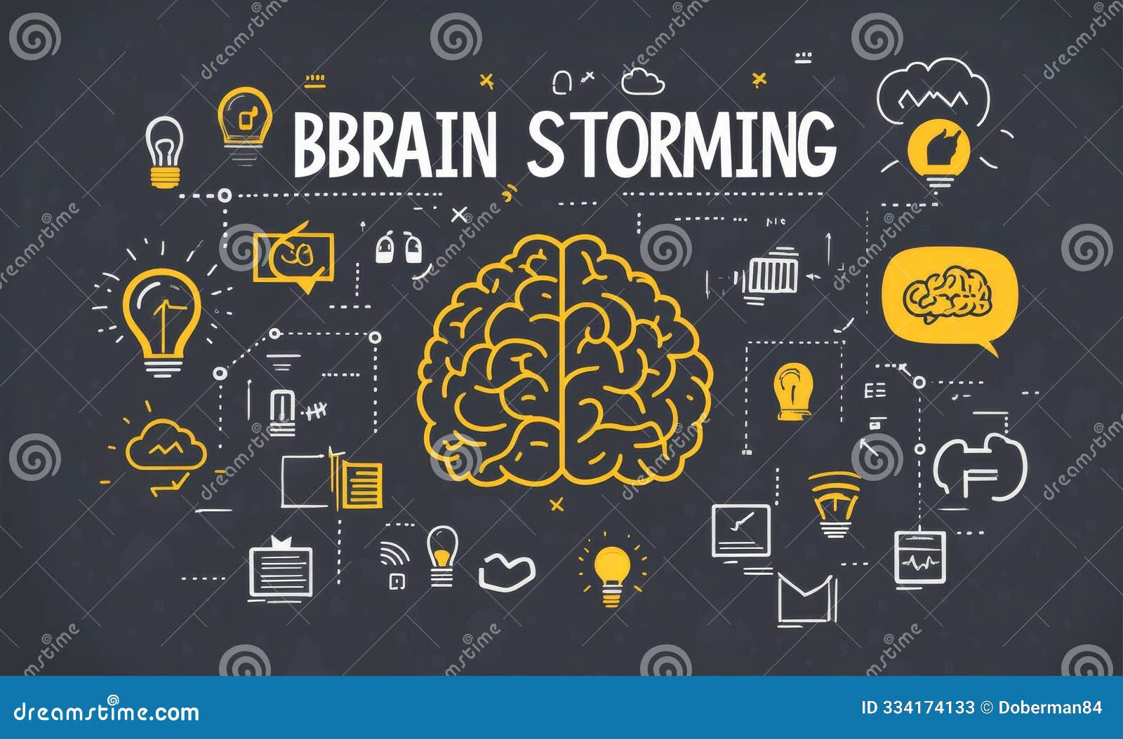 Creative Brainstorming and Idea Generation Concept Illustration with Brain and Various Icons ...