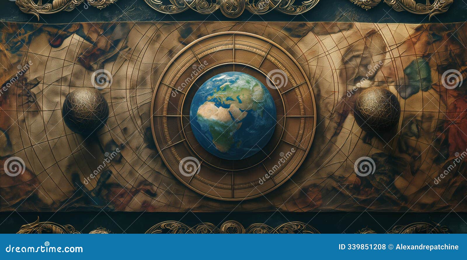 Geocentric Model Of Flat Earth - Side View. Topographic Map Stock ...