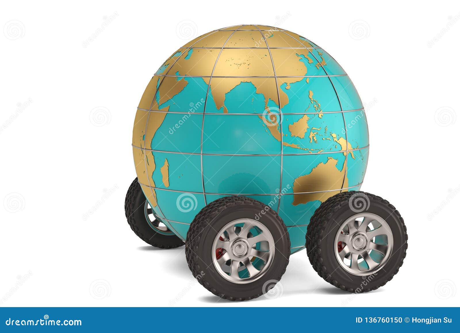Creative Illustration Globe with Wheels Isolated on White Background 3D ...