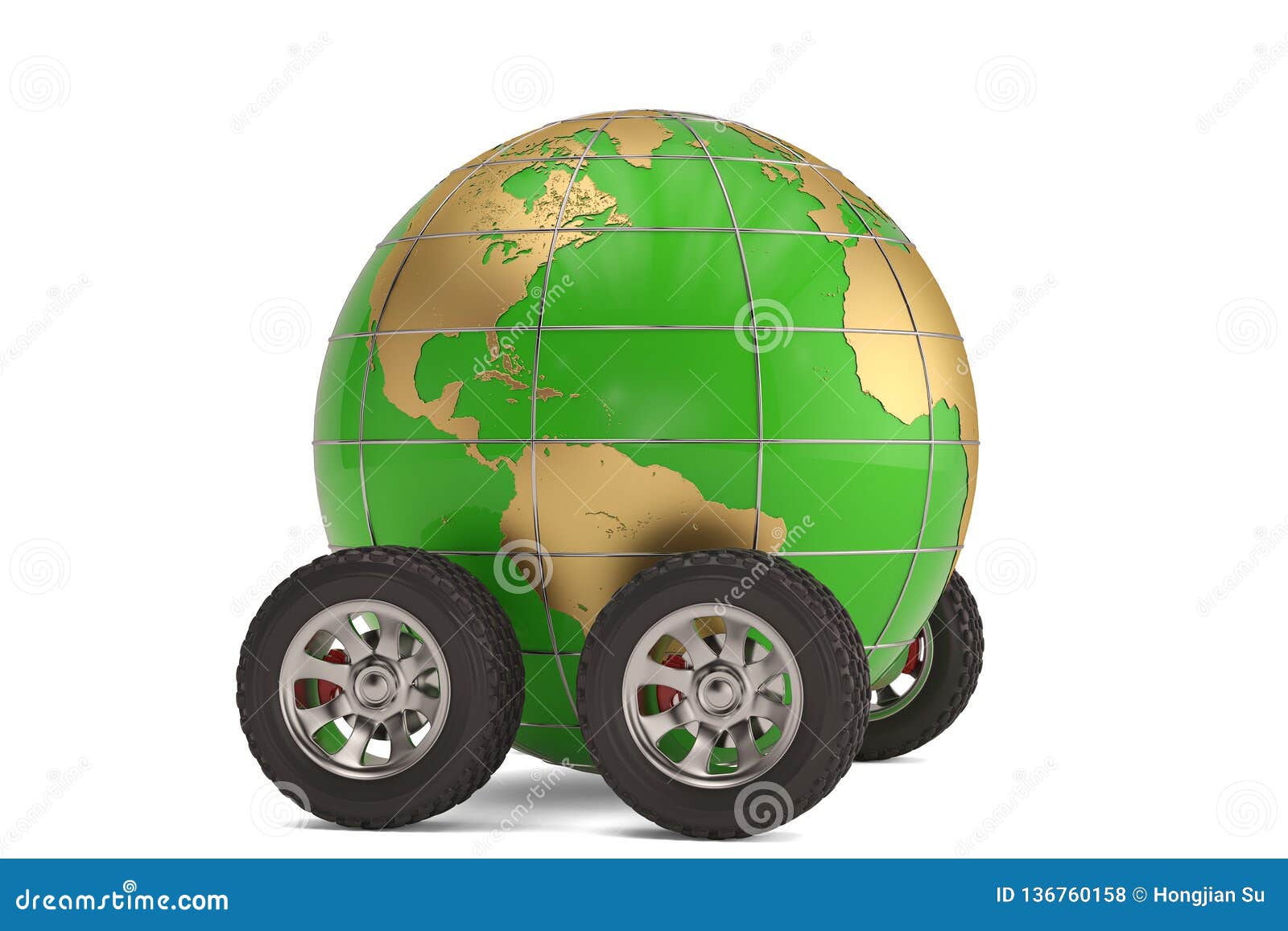 Creative Illustration Globe with Wheels Isolated on White Background 3D ...