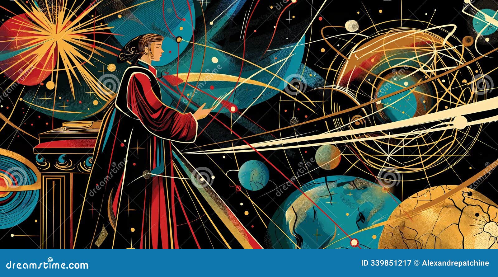 Creative Illustration of a Medieval Astronomer Examining the Cosmos ...