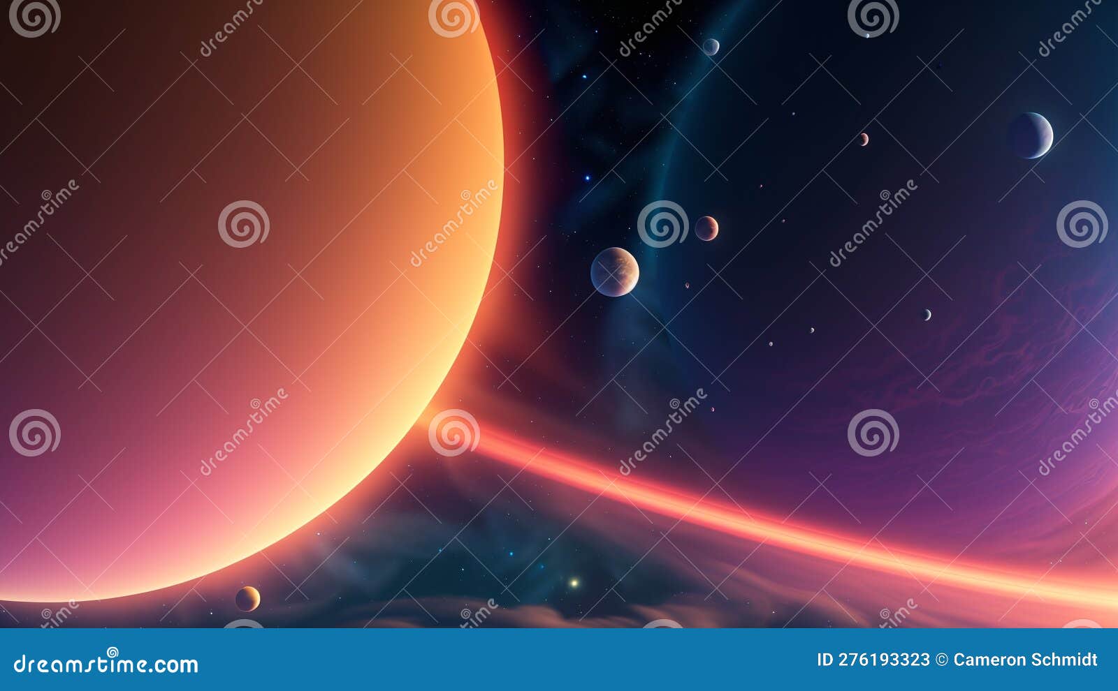 A Creative Illustration of a Space Scene with Planets and a Bright ...