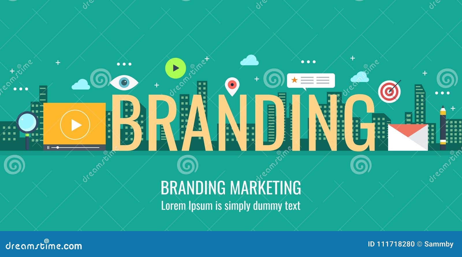 Creative Illustration of Text Branding with Icons and Elements. Flat ...