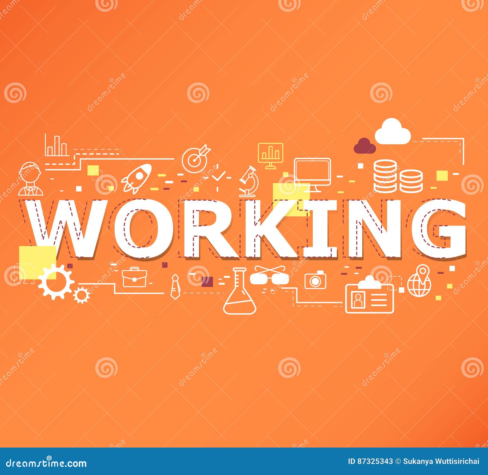 Creative Illustration of Working Word Lettering Typography. Stock ...