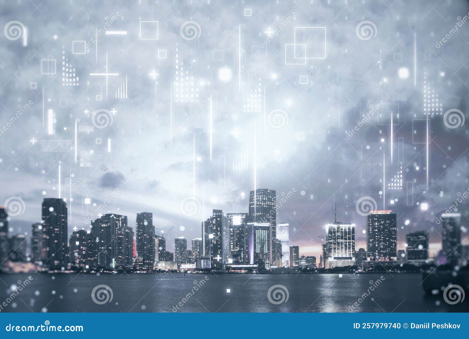 Creative Image of Blurry Cloud Data Icons on City Background. Cloud ...