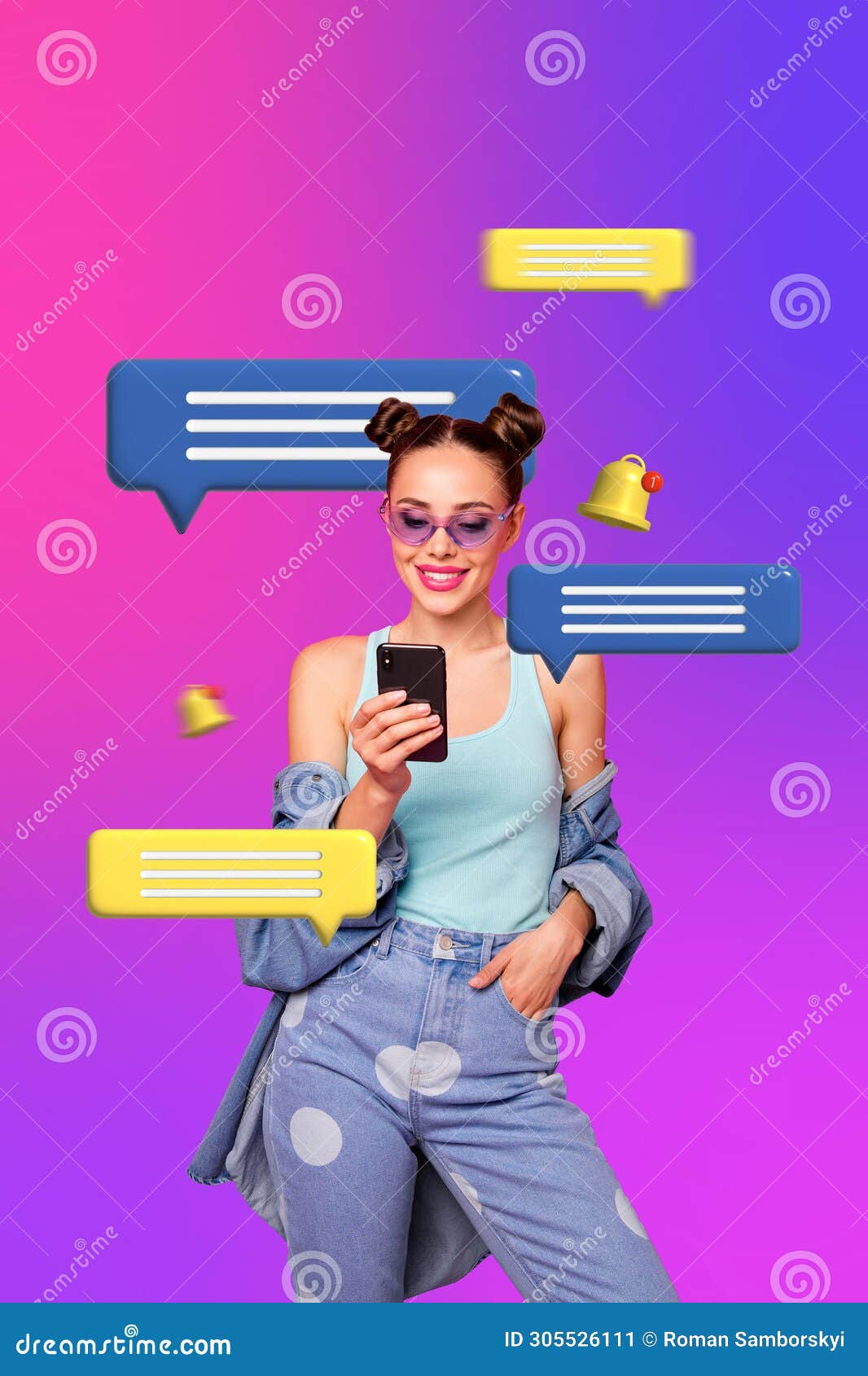 Creative Image Collage of Lady Influencer Using Gadget Device for ...
