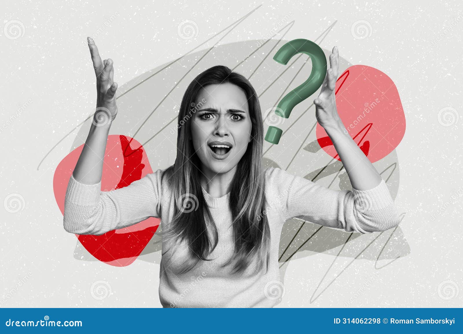 Creative Image Collage Upset Dissatisfied Woman Question Mark Amazed ...