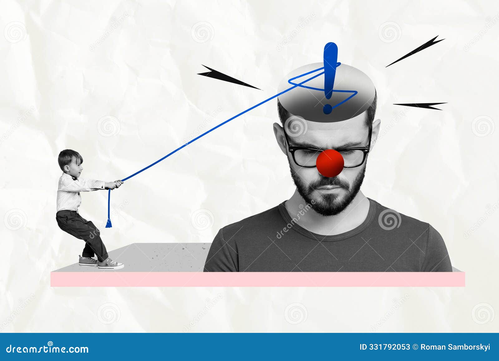 Creative Image Collage Young Man Exclamation Mark Mind 3d Head Half ...