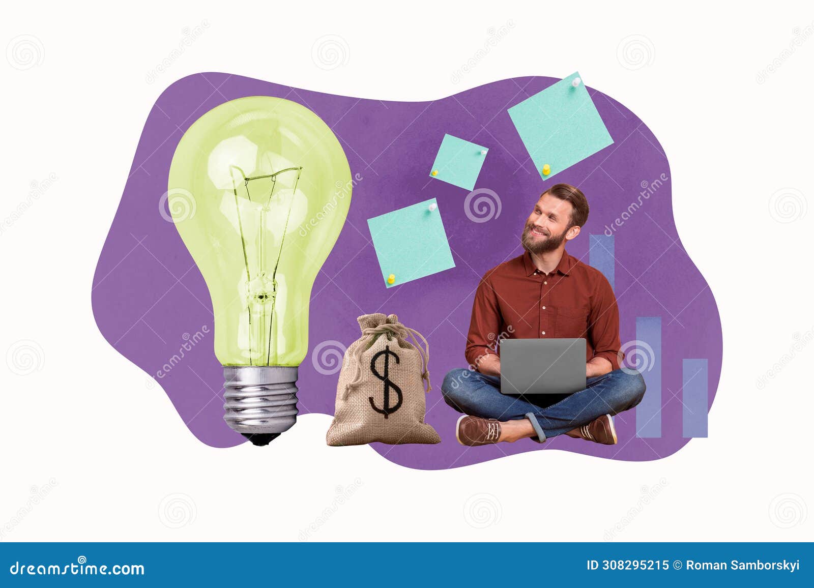 Creative Image Drawing Collage of Successful Business Man Using Netbook ...