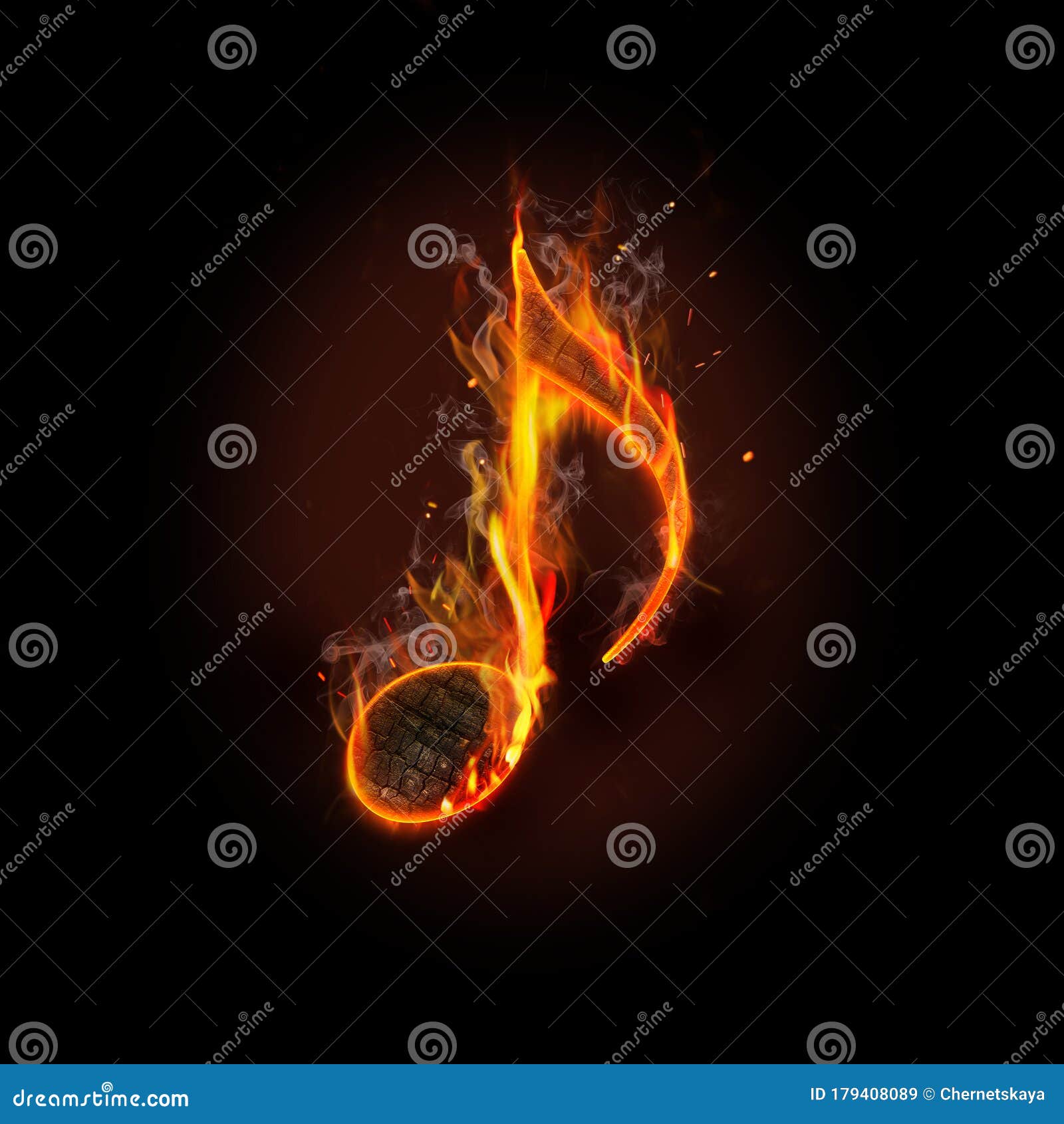 Creative Image of Flaming Musical Note on Dark Background Stock ...