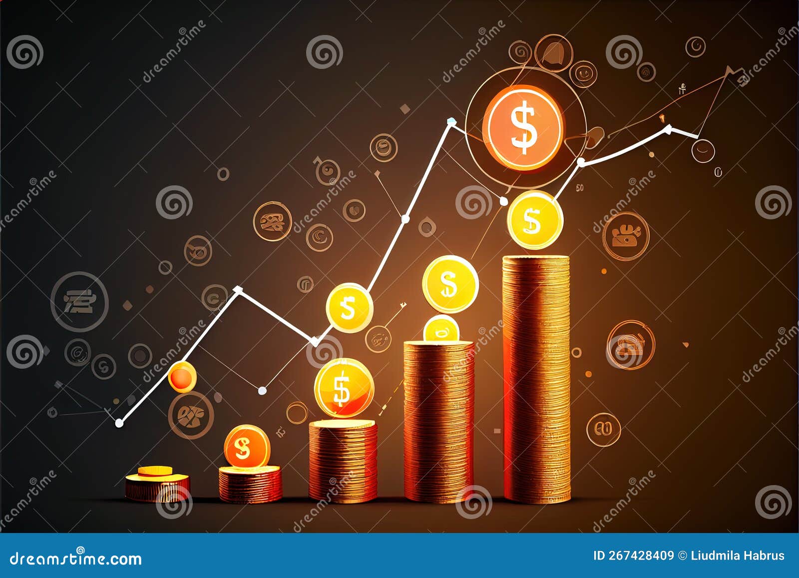 Creative Image of Growing Coin Stacks and Candlestick Forex Chart ...