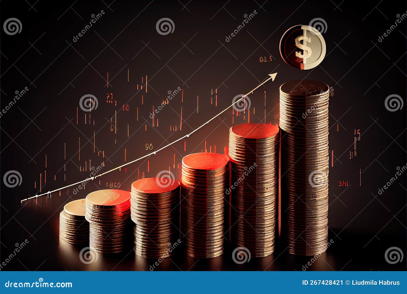 Creative Image of Growing Coin Stacks and Candlestick Forex Chart ...