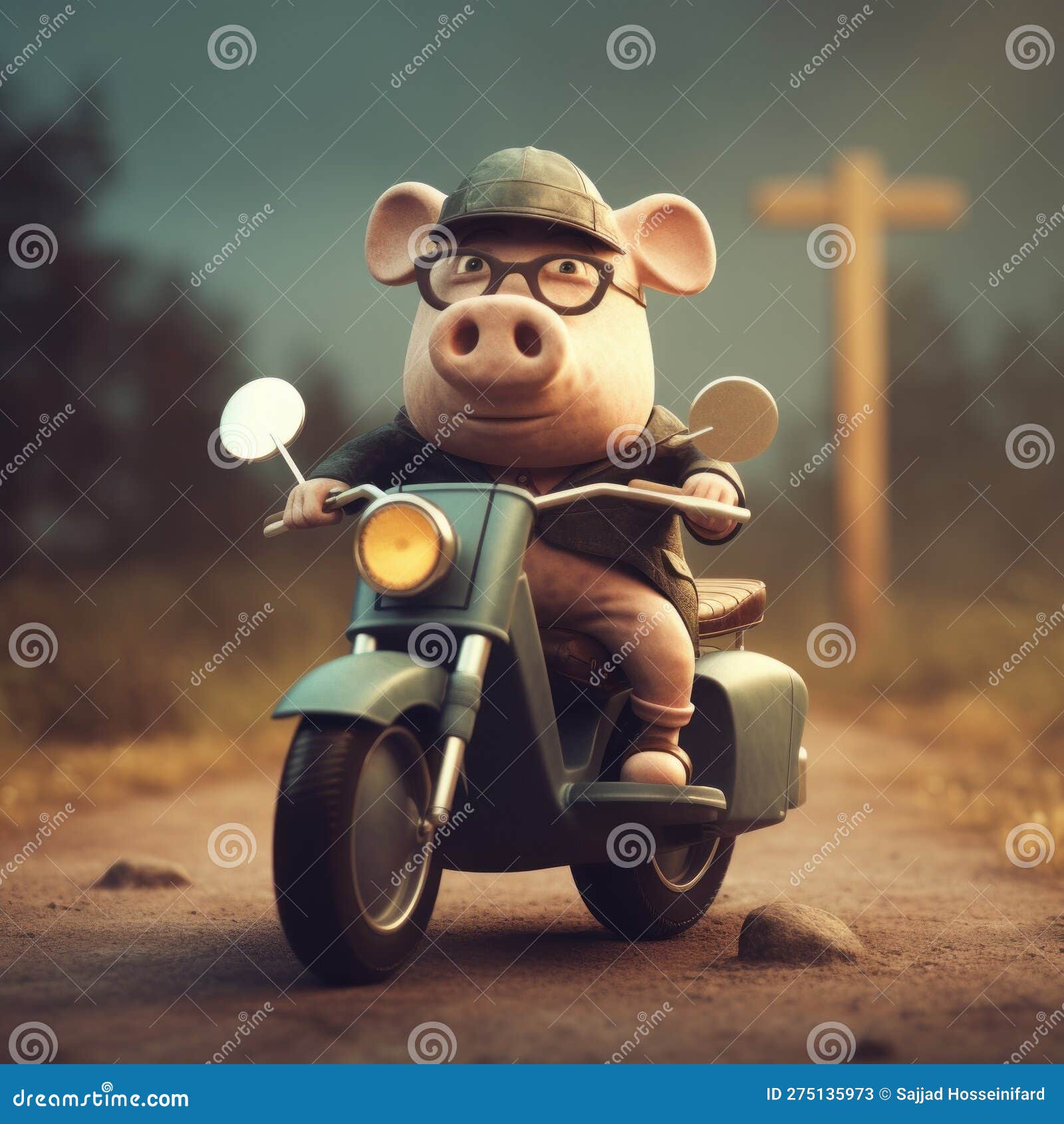 Cute Pig Riding a Motorcycle Stock Illustration - Illustration of ...