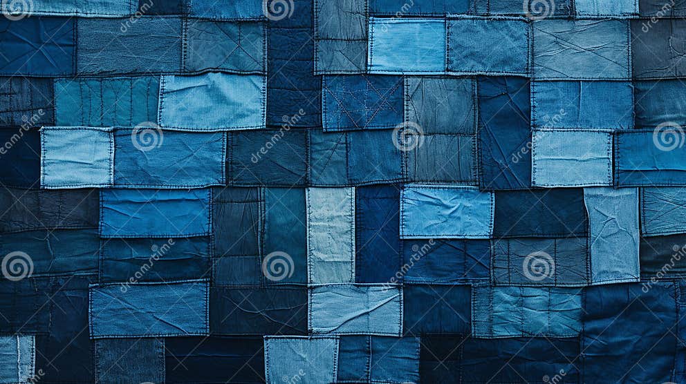 Creative Patchwork of Denim Textures in Various Shades of Blue, Ideal ...