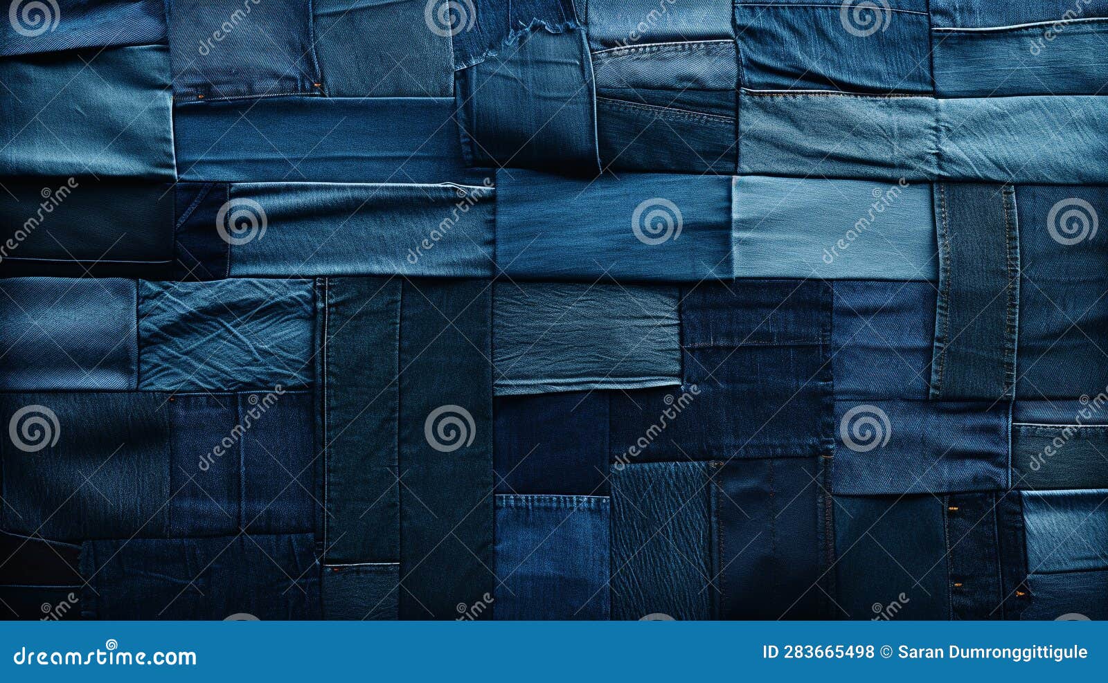 Creative Patchwork of Denim Textures in Various Shades of Blue, Ideal ...