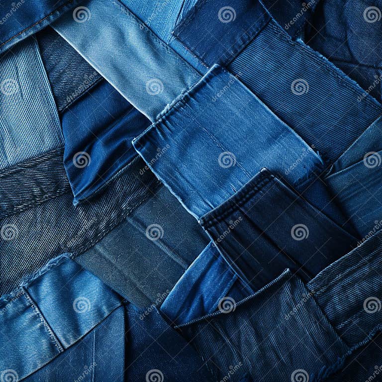 Creative Patchwork of Denim Textures in Various Shades of Blue, Ideal ...