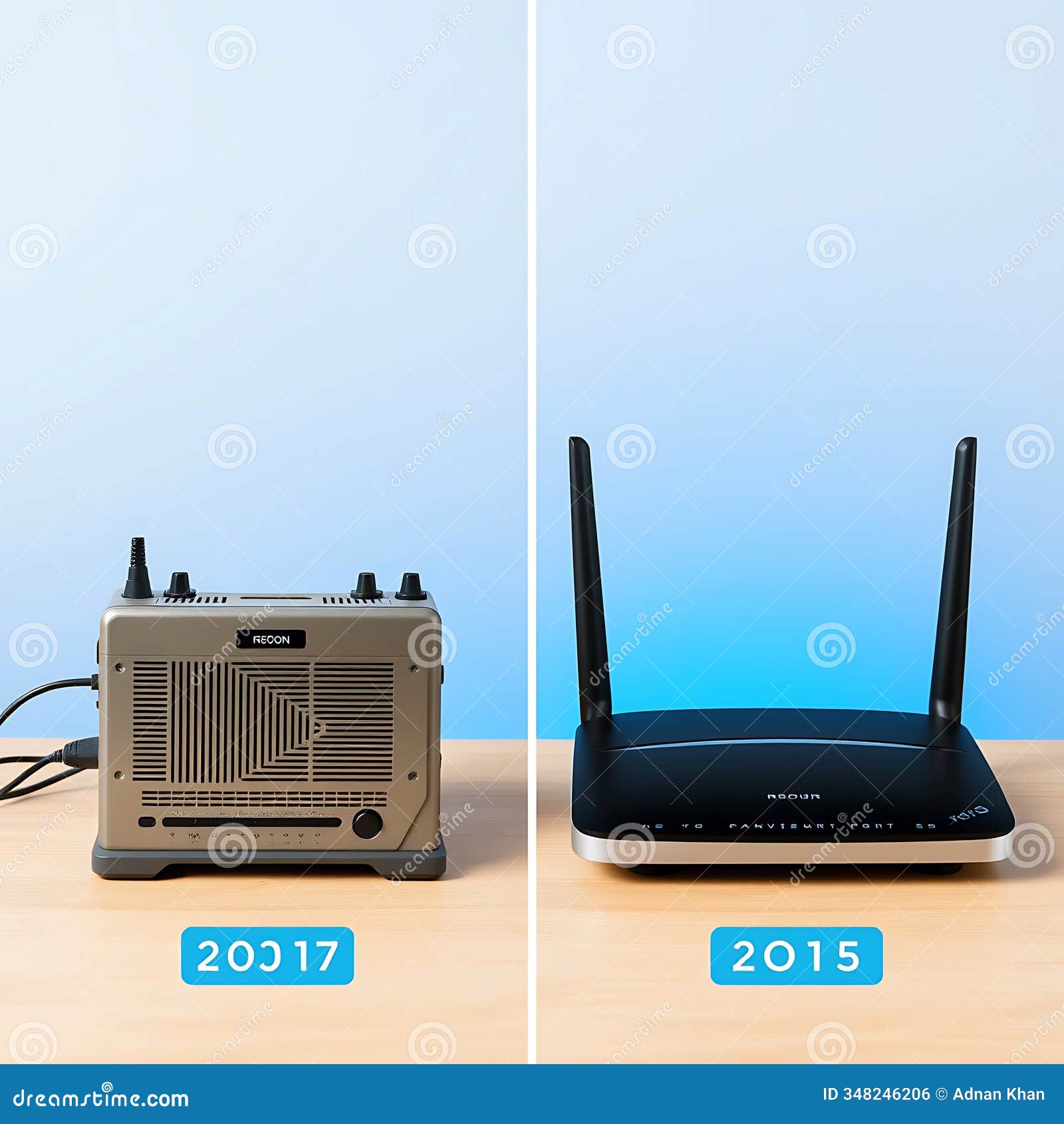 A Creative Image Showing the Evolution of Routers with an Old Router ...