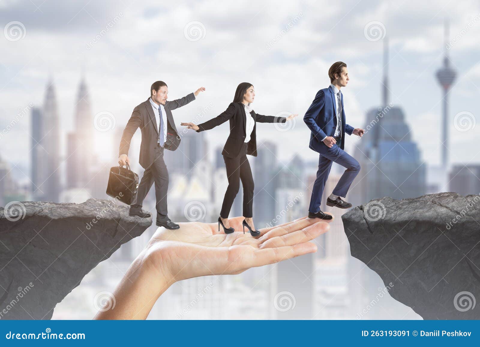 Creative Image of Team Helping Each Other Walk through Obstacle on ...