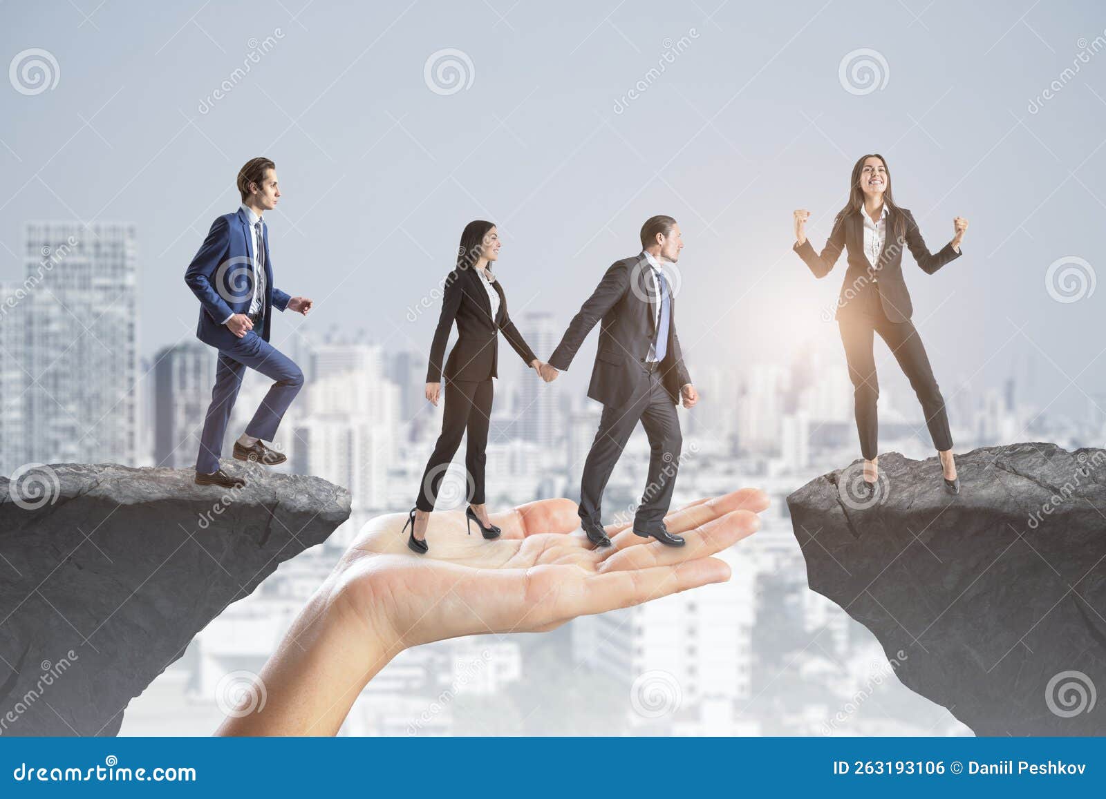 Creative Image of Team Helping Each Other Walk through Obstacle on ...