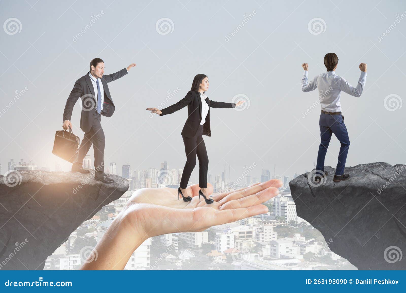 Creative Image of Team Helping Each Other Walk through Obstacle on ...