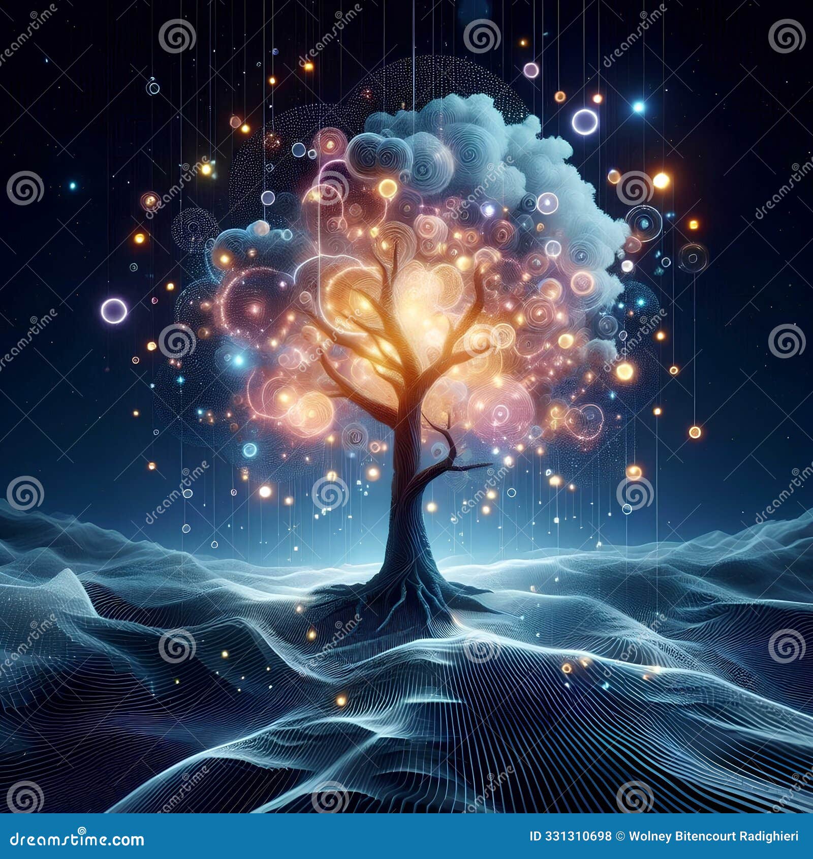 Creative Image of a Tree with Light Effect Stock Illustration ...
