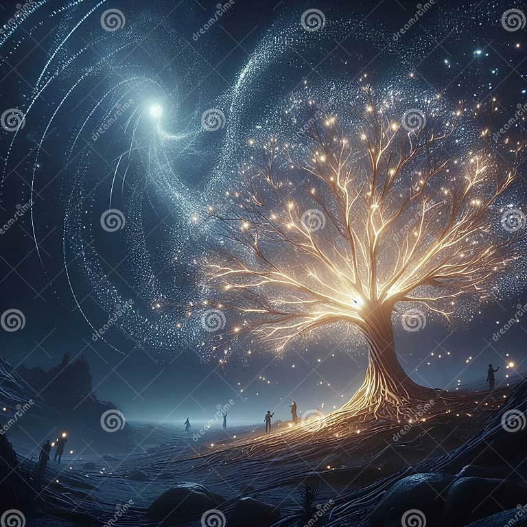Creative Image of a Tree with Light Effect Stock Illustration ...