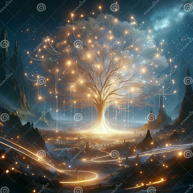 Creative Image of a Tree with Light Effect Stock Illustration ...