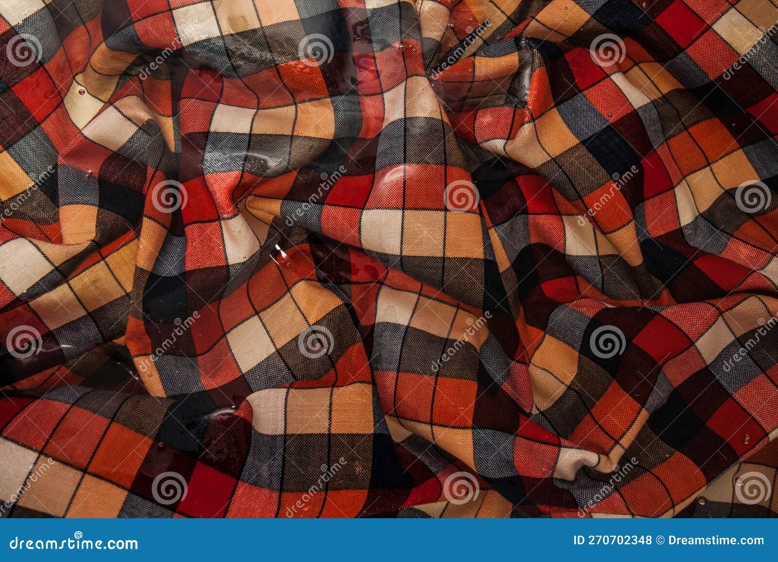 Creative Image of Wet Rumpled Plaid Material, Underwater with Waves ...