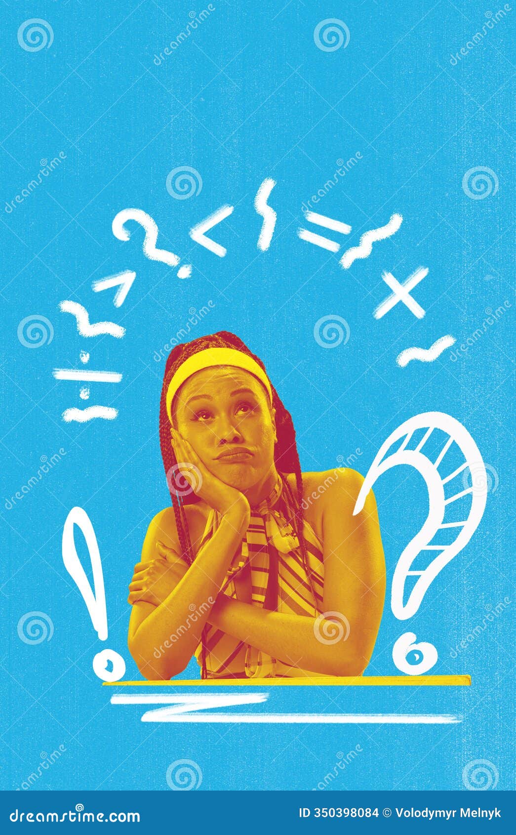 Creative Image of Young Woman with Bored and Thoughtful Face ...