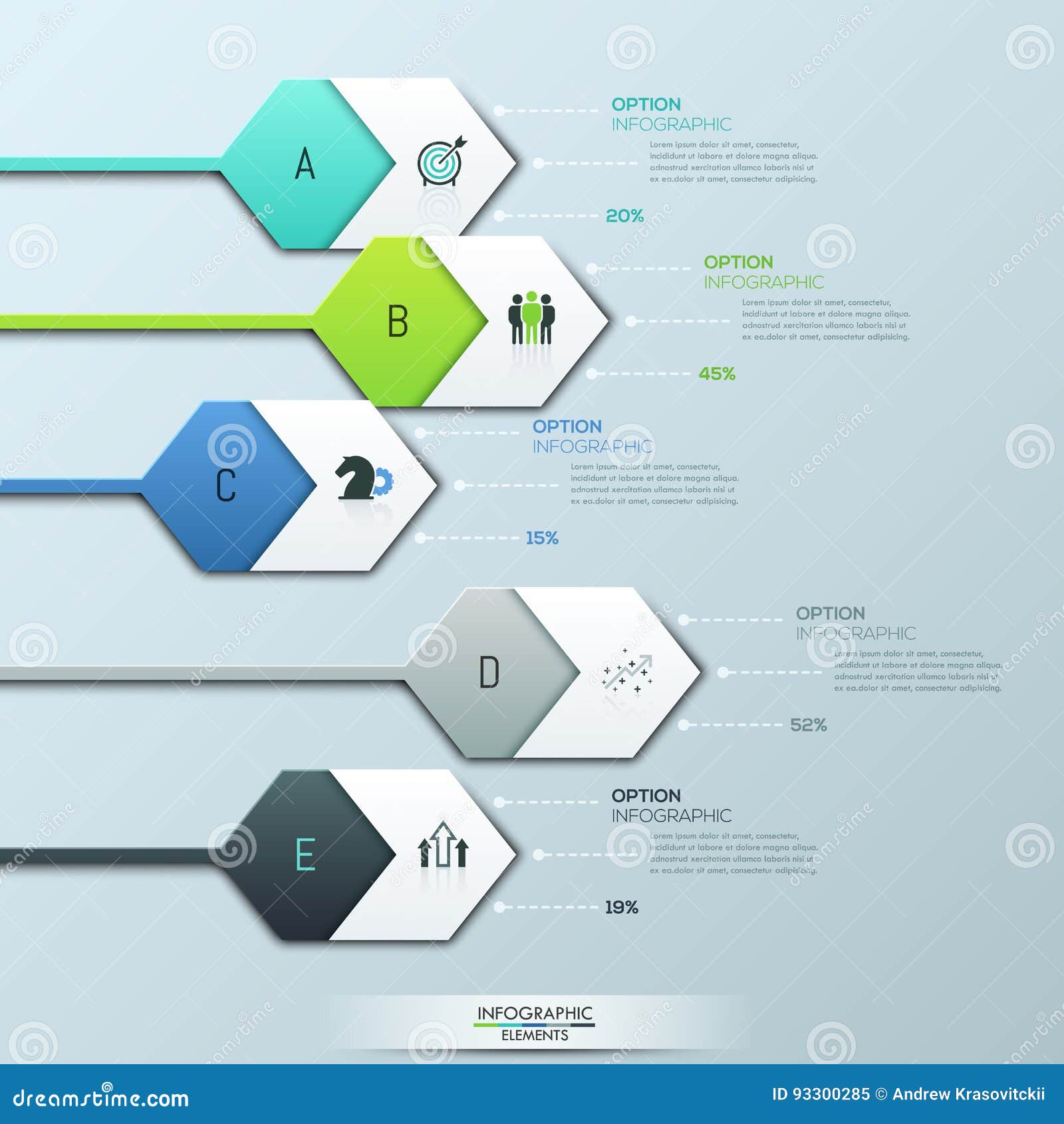 Creative Infographic Design Layout. 5 Hexagonal Lettered Elements and ...