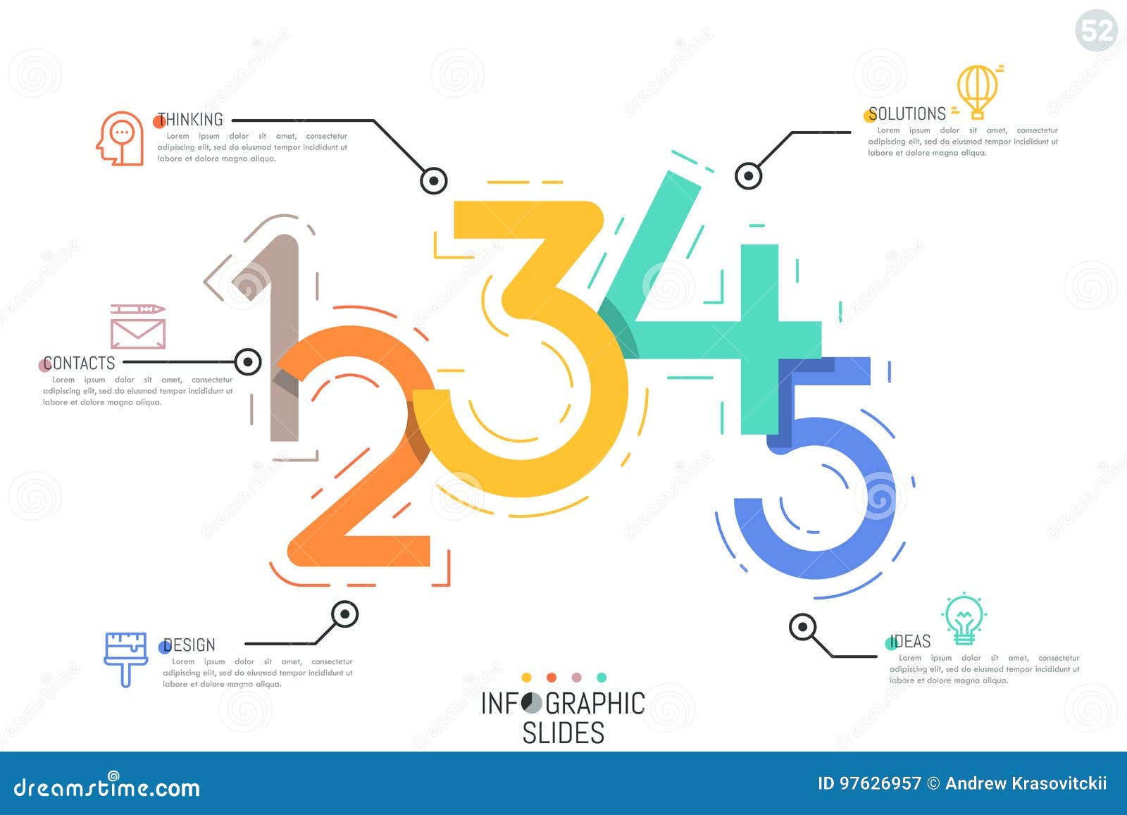 Creative Infographic Design Template, Five Colorful Figures Connected ...