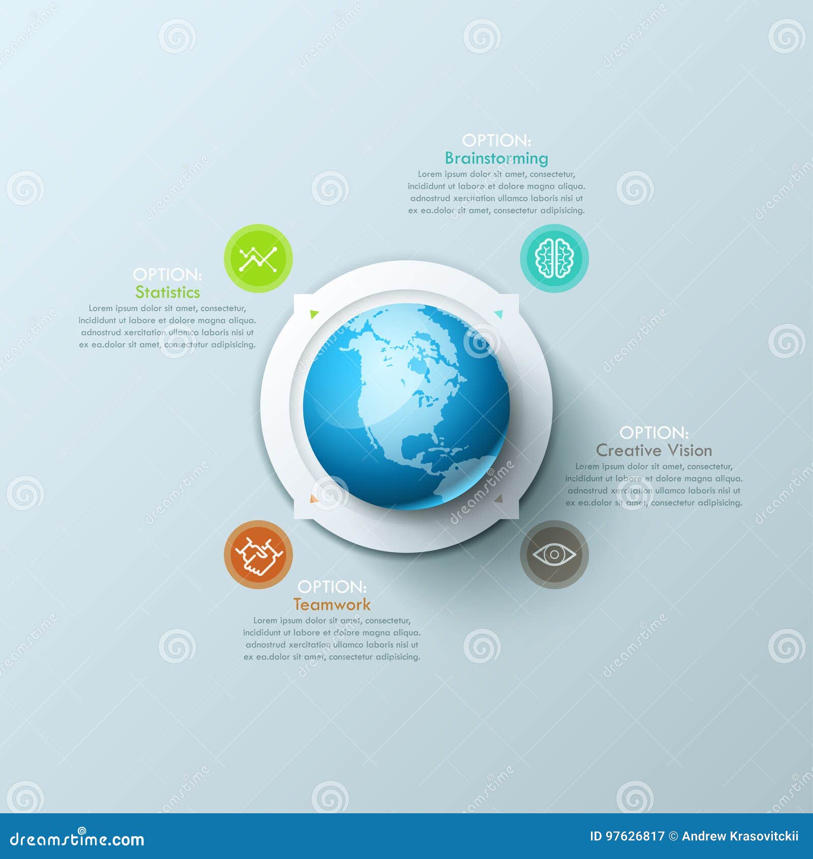Creative Infographic Design Template with Planet Earth in Center, 4 ...